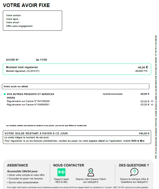 RED by SFR - Comprendre ma facture mensuelle RED Box - Infos & Questions