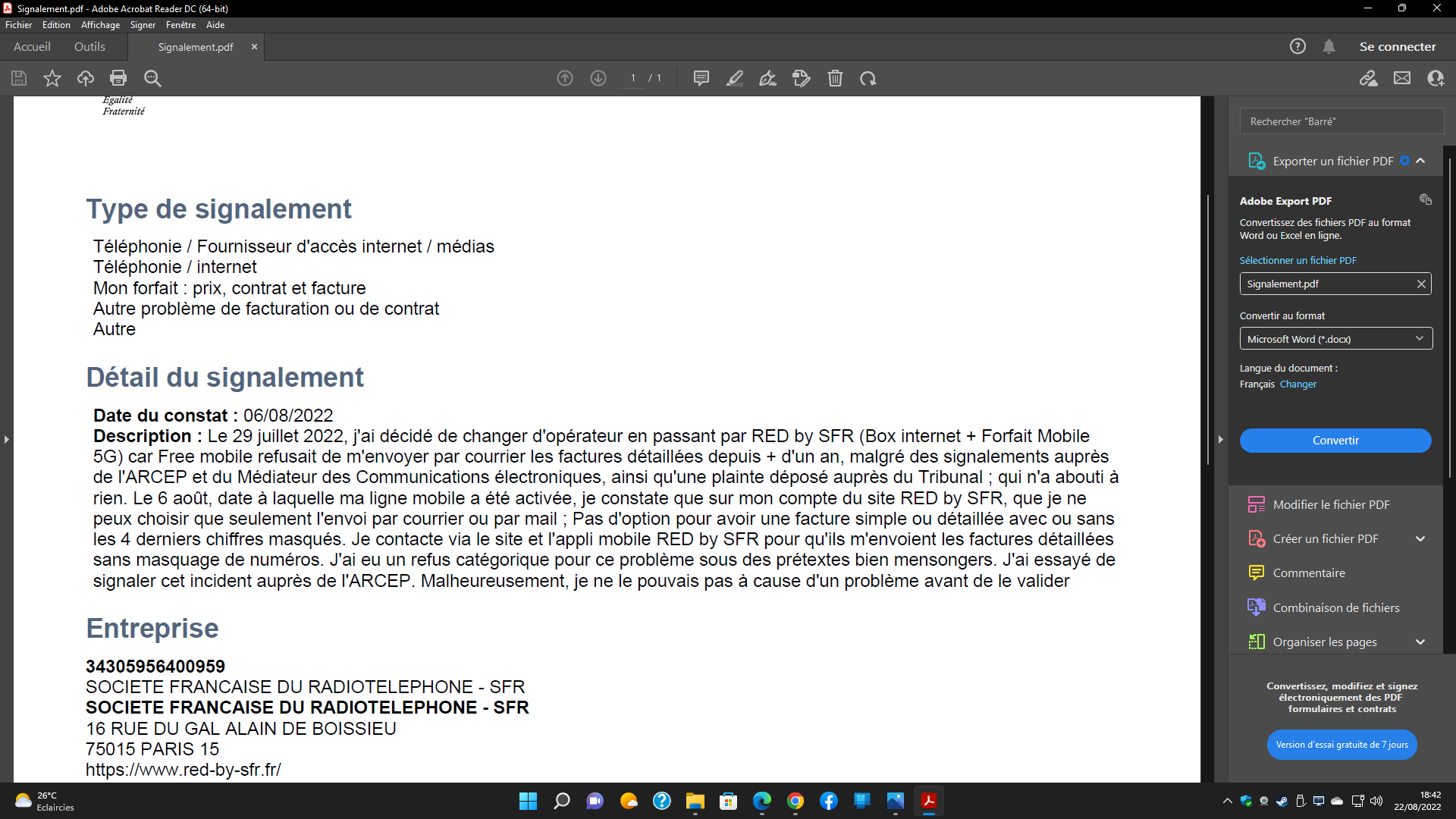 RED by SFR - Factures détaillées complète - Infos & Questions