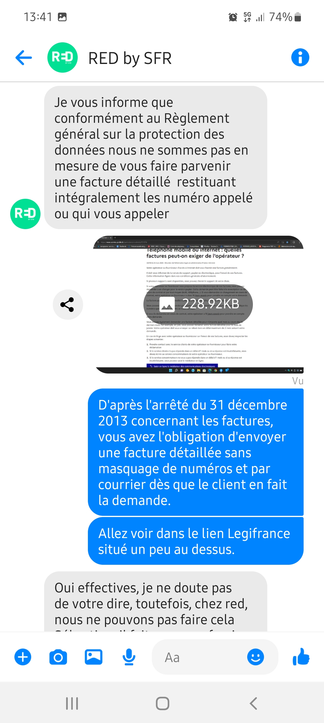 RED by SFR - Factures détaillées complète - Infos & Questions