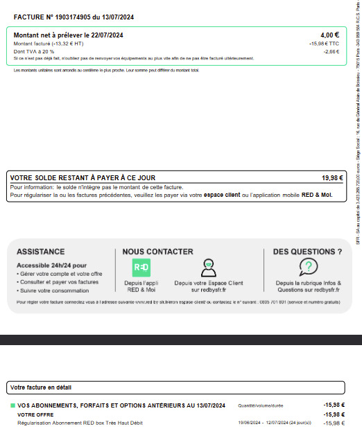 Résolu : RED by SFR - Facture de résiliation erronée - Infos & Questions